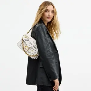 COACH Chain Tabby Shoulder Bag With Sketch Print - Brass/chalk Multi