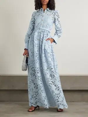 SELF-PORTRAIT Belted Corded Lace Maxi Dress