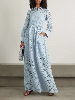 SELF-PORTRAIT Belted Corded Lace Maxi Dress
