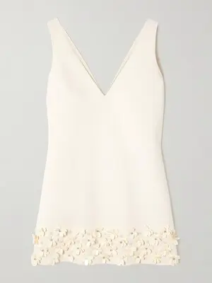 SELF-PORTRAIT Embellished Crepe Mini Dress - Neutrals