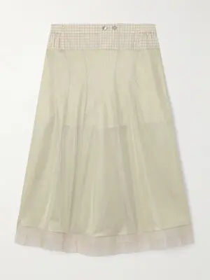 MAISON MARGIELA Layered Chiffon And Checked Cotton Skirt