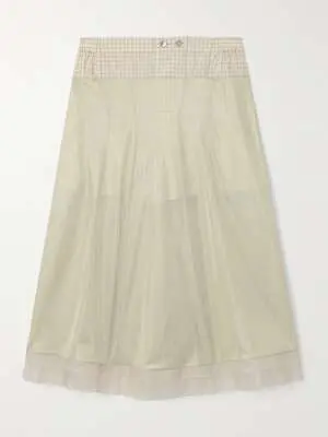 MAISON MARGIELA Layered Chiffon And Checked Cotton Skirt