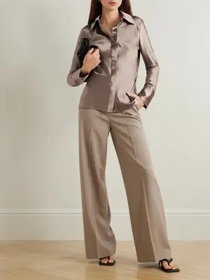 JOSEPH Alana Wool-blend Twill Wide-leg Trousers