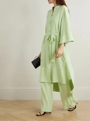 JOSEPH Darious Belted Silk-crepe Midi Dress - Green