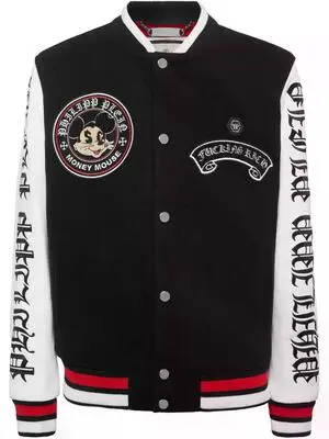 Philipp Plein Money Mouse-emblem Varsity Jacket - Black