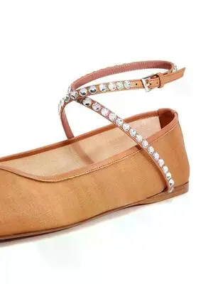 Amina Muaddi Mesh Ballerina Shoes - Brown