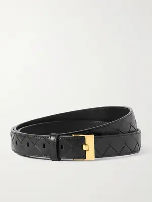 Bottega Veneta Intrecciato Leather Belt - Black