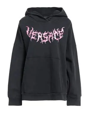 Versace Cotton Hoodie With Glittered Logo - Grey