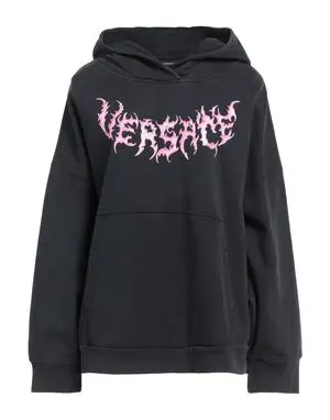Versace Cotton Hoodie With Glittered Logo - Grey