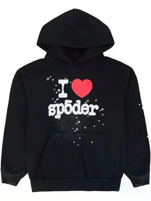 SP5DER Graphic Print Hoodie - Black