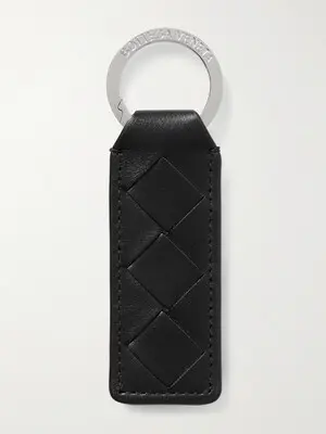 Bottega Veneta Silver-tone And Intrecciato Leather Key Fob - Black