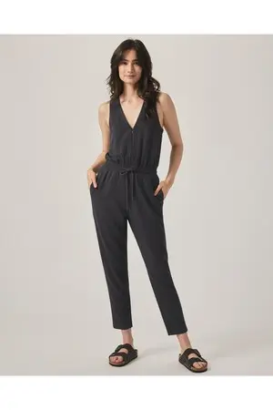 Splendid Waffle Scuba Tank Jumpsuit - Black