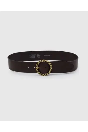 Splendid Wide Leather Belt With Brass Twist Buckle - Chocolate