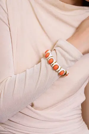 KENNETH JAY LANE White Enamel And Cabochons Hinged Bracelet