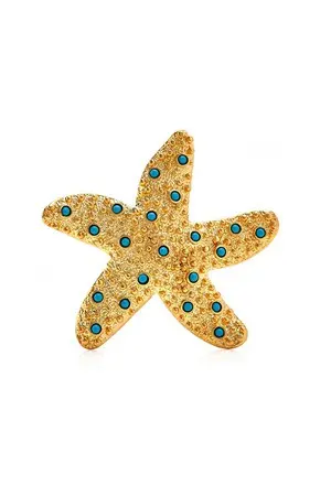 KENNETH JAY LANE Turquoise Starfish Pin - Gold