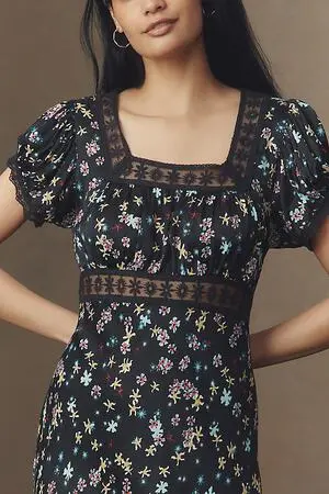 CONDITIONS APPLY Adeon Short-sleeve Slip Midi Dress - Black Pattern