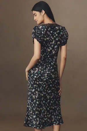 CONDITIONS APPLY Adeon Short-sleeve Slip Midi Dress - Black Pattern