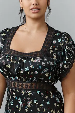 CONDITIONS APPLY Adeon Short-sleeve Slip Midi Dress - Black Pattern