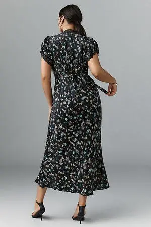 CONDITIONS APPLY Adeon Short-sleeve Slip Midi Dress - Black Pattern