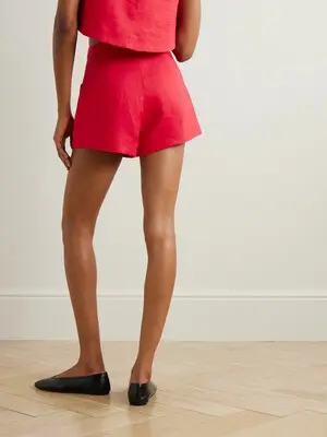 Posse Rosalie Pintucked Linen Shorts - Red