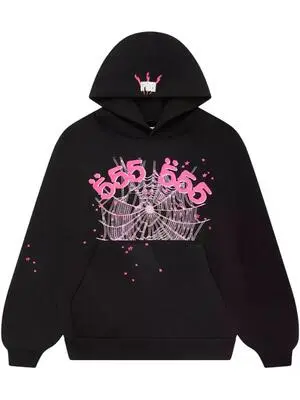 SP5DER 555 Web Pink Hoodie - Black