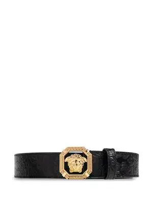 Versace Medusa Embossed Leather Belt - Black