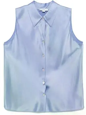 Vince Sleeveless Silk Shirt - Blue
