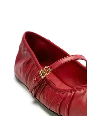 Dolce & Gabbana Nappa Leather Ballet Flats With Dg Logo Strap - Red