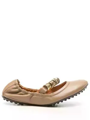 TOD'S Leather Ballerina Flats - Brown