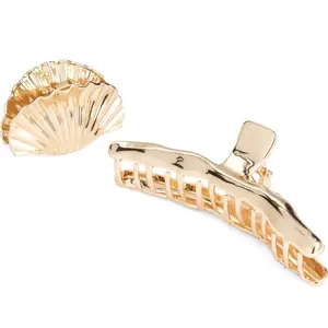 Tasha Assorted 2-pack Metallic Shell Jaw Hair Clips - Gold