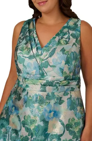 Adrianna Papell Floral Jacquard Midi Cocktail Dress - Blue Multi