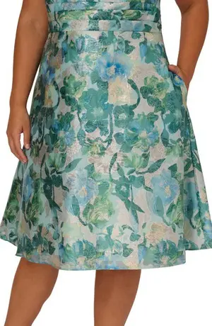 Adrianna Papell Floral Jacquard Midi Cocktail Dress - Blue Multi