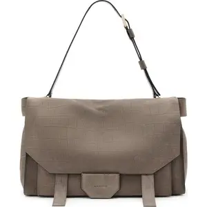 ALLSAINTS Ursa Croc Embossed Suede Satchel