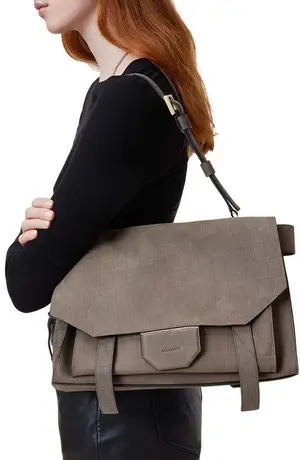 ALLSAINTS Ursa Croc Embossed Suede Satchel