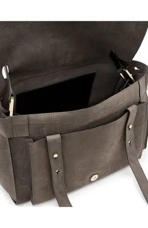 ALLSAINTS Ursa Croc Embossed Suede Satchel
