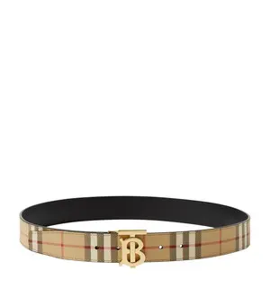 Burberry Leather And Check Reversible Belt - Beige
