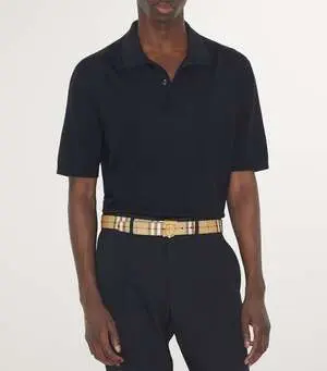 Burberry Leather And Check Reversible Tb Belt - Beige