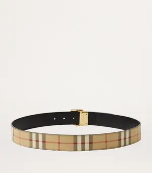 Burberry Leather And Check Reversible Tb Belt - Beige