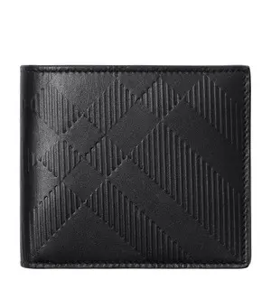 Burberry Leather Embossed Check Bifold Wallet - Black