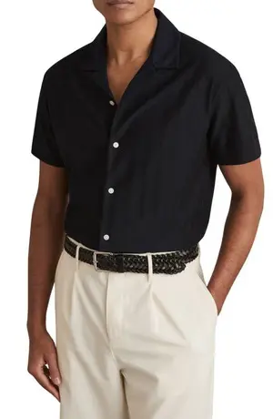 REISS Sampson Short Sleeve Woven Shirt Navy