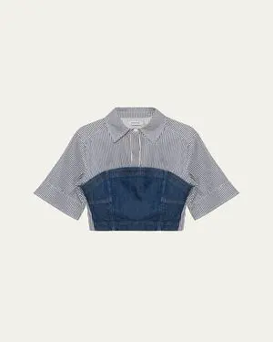 Simkhai SIMKHAI Adams Short-Sleeve Combo Shirt - Indigo Stripe Multi