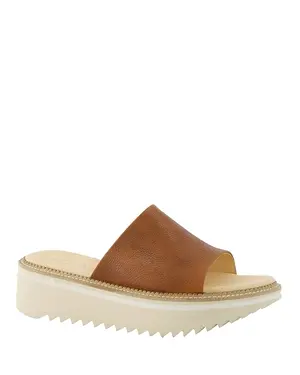 Paul Green May Leather Slide Sandals - Cognac Leather