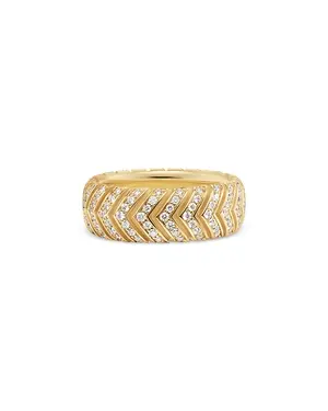 David Yurman Chevron Band Ring In 18k Gold With Diamonds - Gold/white