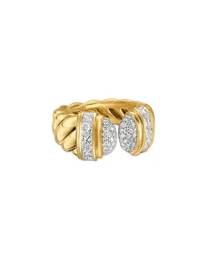David Yurman Sculpted Cable Open Cocktail Ring With Diamonds - Gold/white