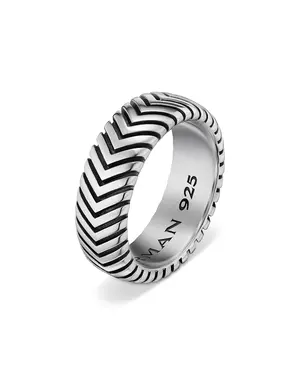 David Yurman Chevron Band Ring In Sterling 8mm - Silver