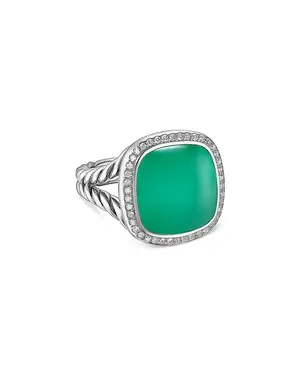 David Yurman Albion Ring With Lagoon Orchid And Diamonds - Green/silver
