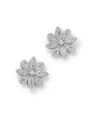 Bloomingdale'S 14k Gold Diamond Flower Stud Earrings, 1.39 Tcw - White