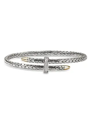 John Hardy 14k Yellow Gold & Sterling Spear Diamond Cuff Bracelet - Silver