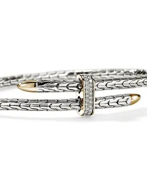 John Hardy 14k Yellow Gold & Sterling Spear Diamond Cuff Bracelet - Silver
