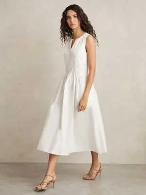 REISS Liza Cotton Corset Midi Dress